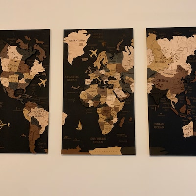 World Map Push Pin Wall Art, World Map Board, Wooden World Map Travel ...
