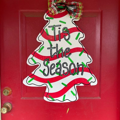Christmas Tree Cake Door Hanger, Little Deb, Wood Cut Out, Hand Painted ...