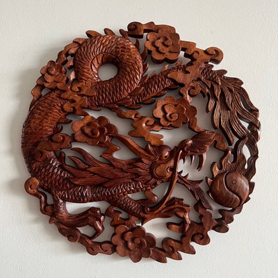 Chinese Dragon Wall Decor 13.5, Dragon Wall Art, Wood Carving, Chinese ...