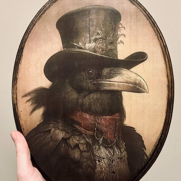 Mr Crow Victorian Portrait - Vintage Style Animal Wall Art - Wooden ...