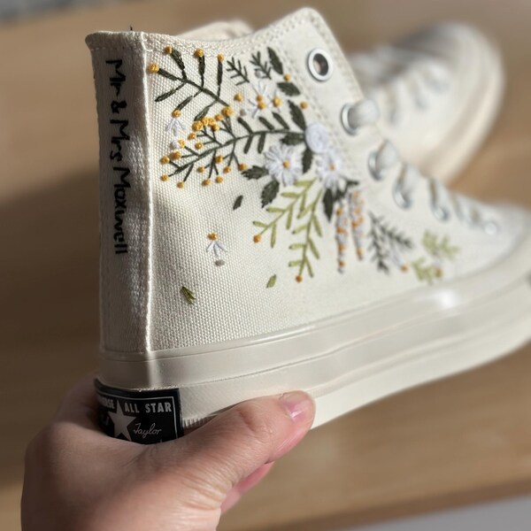 Custom Embroidered Wedding Converse, White Flowers Embroidered Sneakers ...