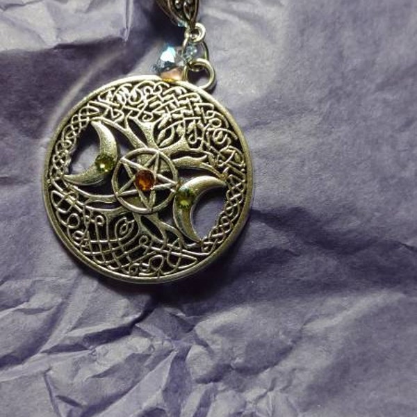 Pentacle Necklace Wiccan Jewelry / Pagan Jewelry Triple Moon Necklace ...