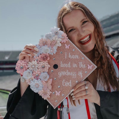 Rose Gold/pink Graduation Cap Topper Paper Flowers Paper Butterflies ...
