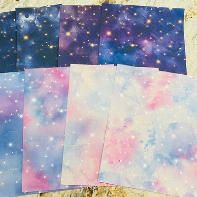 Watercolor Zodiac Digital Paper Seamless Textures With Gold Star ...