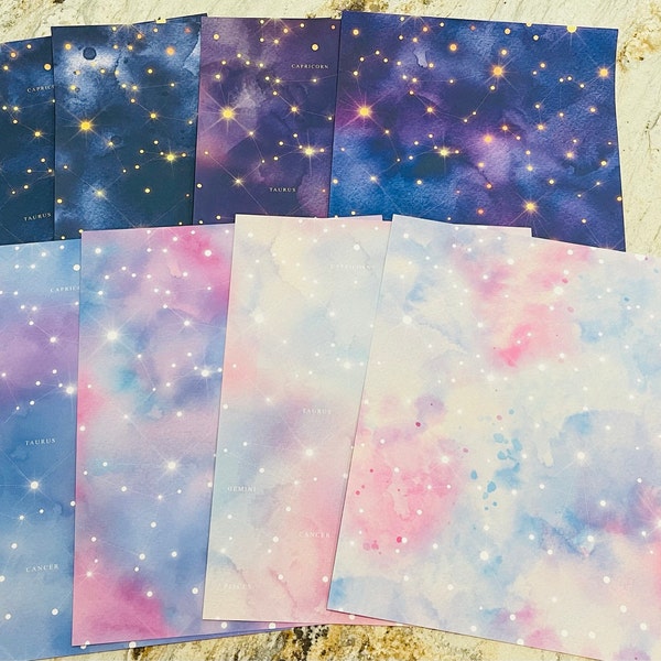 Watercolor Zodiac Digital Paper - Seamless Textures With Gold Star ...