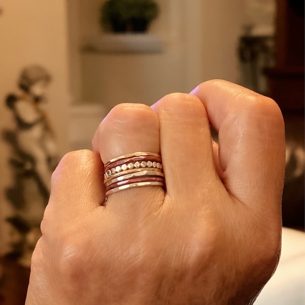 Mixed Metal Stacking Ring Set Skinny Stackable Rings Silver, Copper ...
