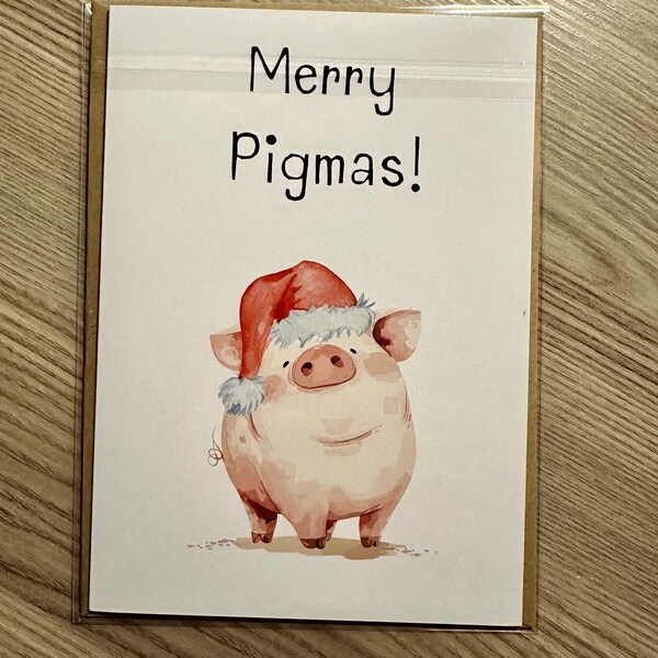 Merry Pigmas Christmas Card - Funny Watercolour Greeting Card - Animal ...