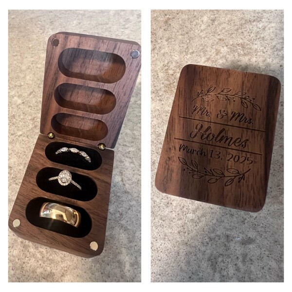 Triple Flip Wooden Ring Box, Custom Wedding Ring Box, Engagement Ring ...