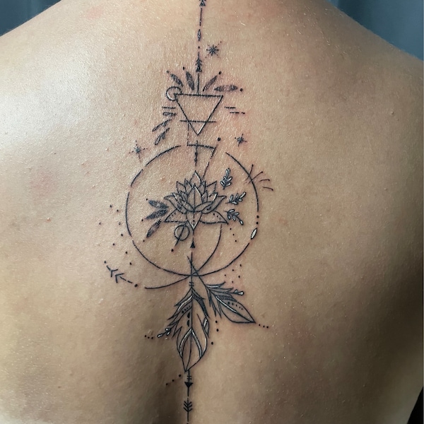 Delicate Back Body Tattoo - Moon, Plants, Womanhood - Amor Fati ...