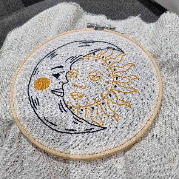 Digital PDF Pattern Crescent Moon and Sun Hand Embroidery Pattern PDF ...