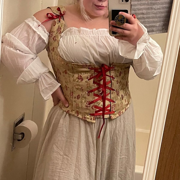 Red Floral Renaissance Corset Bodice: Made to Measure Peasant Top - Etsy