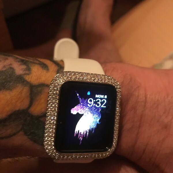 Custom Apple Watch Cover Silver Lab Diamond Bezel, Metal Apple Watch ...
