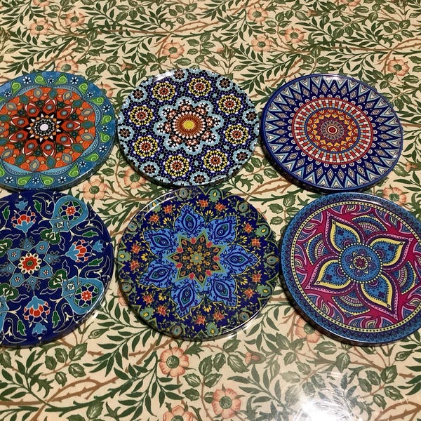Boho Coasters Set of 6 Drink Coasters Abstract Art Coasters Drink ...