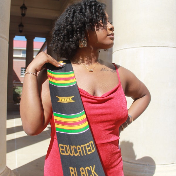 Educated Black Woman Graduation Stoles Class of 2025, Black Kente Sash ...