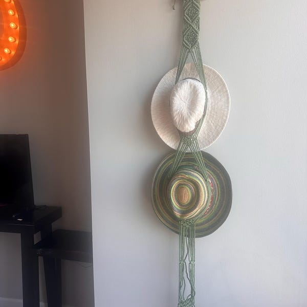 Macrame Wall Mount Hat Hanger, Wall Hat Storage Pattern, Minimal Hat ...