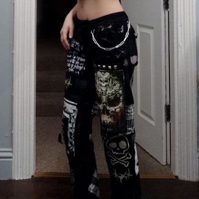 Custom Punk Rock Goth Emo Metal Black Dark Satanic Patchworked ...