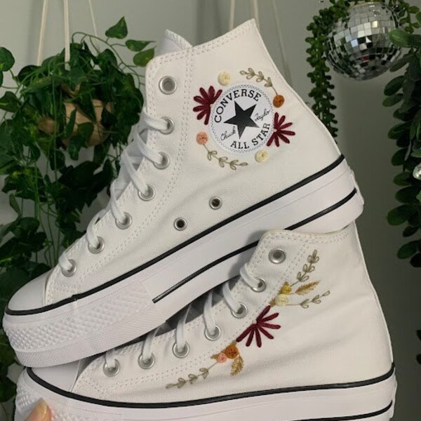 Fall Embroidered Platform Converse Shoes Hand Embroidered Shoes Autumn ...
