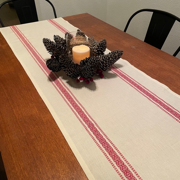 Ivory Christmas Table Runner, Scandinavian Christmas Runner, Red ...