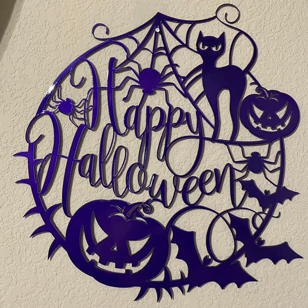 Happy Halloween Web Metal Sign Door Decor, Halloween Metal Sign, Scary ...