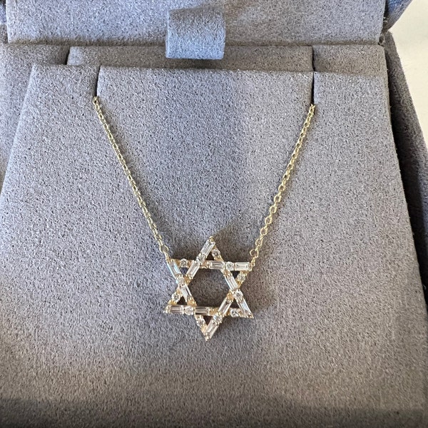 Star of David Necklace / 14k Gold Diamond Star of David Necklace ...