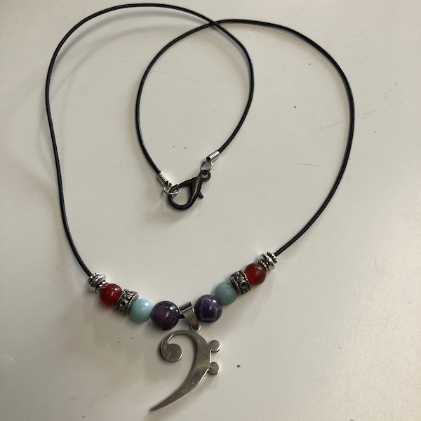 Bass Clef Music Pendant, Stainless Steel, Shiny Polished Finish Charm ...