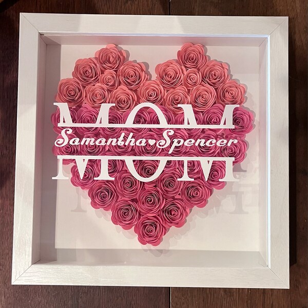 Mom Heart Shaped Monogram Flower Shadow Box | Personalized Flower Gift ...