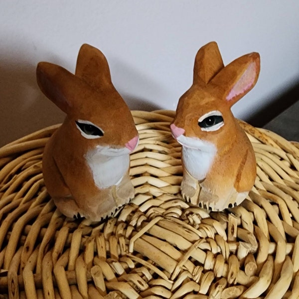 Brown Rabbit Bunny Miniature Wood Figurine Garden Statue Small Animal ...