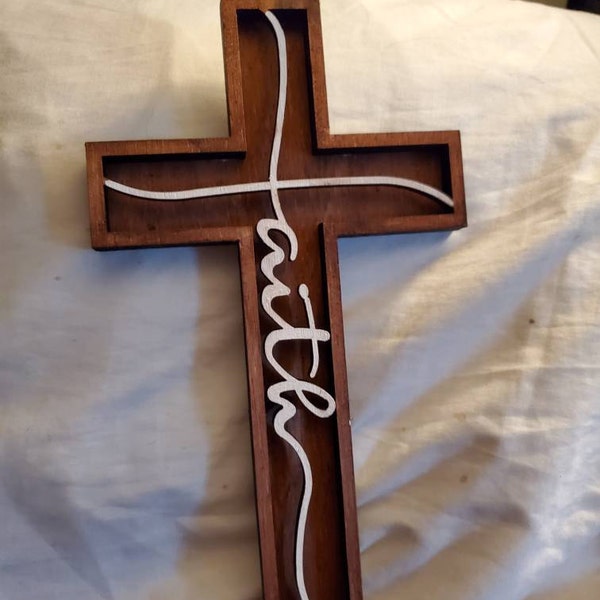 Layered Wooden Cross – “faith” or “freedom” Script | Christian Wall ...