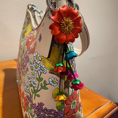 Karen's ORANGE Daisy Small-eeerr Leather Keychain & Charm With Antique ...