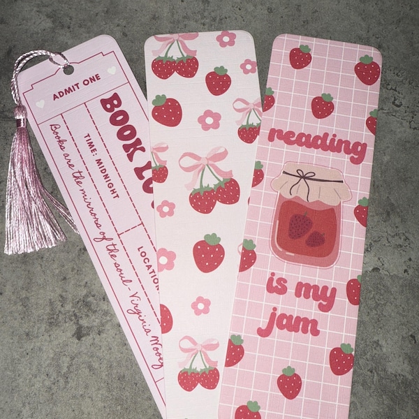 Reading is My Jam Bookmark | Strawberry Coquette Bookmark | Spring ...