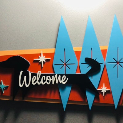 Mid-century Modern Welcome Sign Atomic Boomerang Mid Century - Etsy