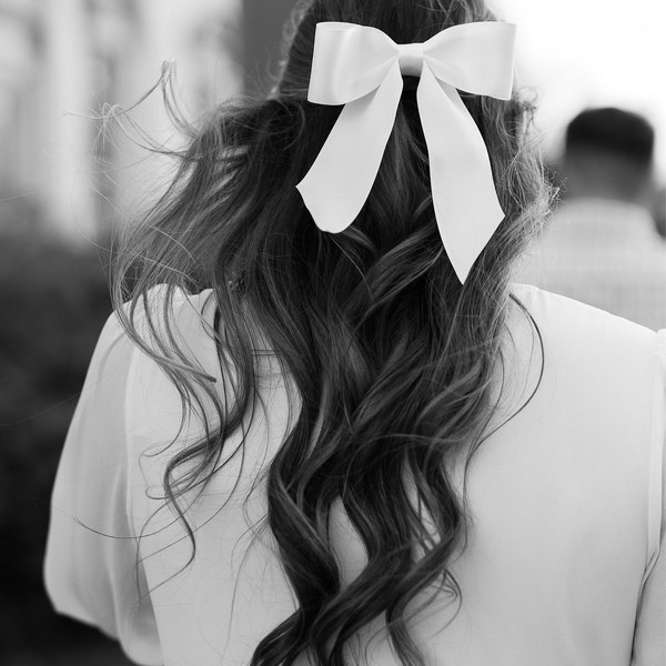 Brigitte Hair Bow Barrette (slim), Ivory Hair Bow, Grosgrain Hair Bow ...