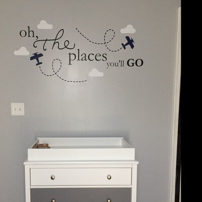 Oh the Places You'll Go Planes Clouds Nursery or Bedroom - Etsy