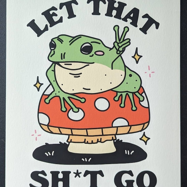 Retro Frog Poster, Funny Quote, Rude Bathroom Print, Frog Mushroom ...