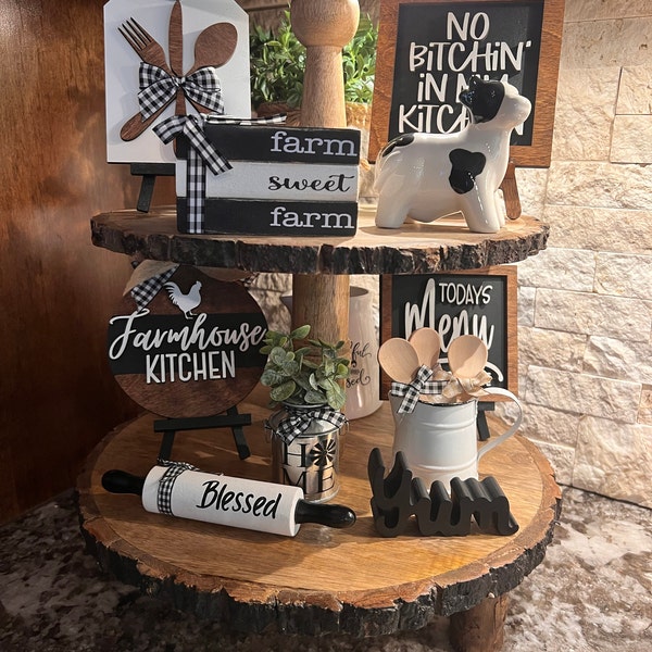 Black and White Farmhouse Tiered Tray Decor Set//farmhouse Decor// Rae ...