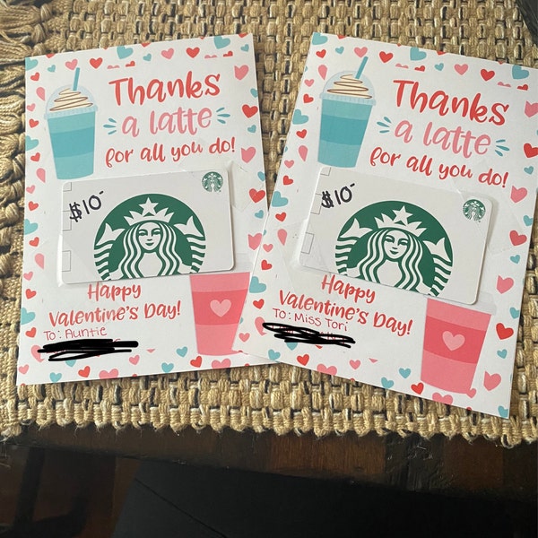 Thanks A Latte Teacher Valentine Card, Coffee Teacher Valentine, Gift ...