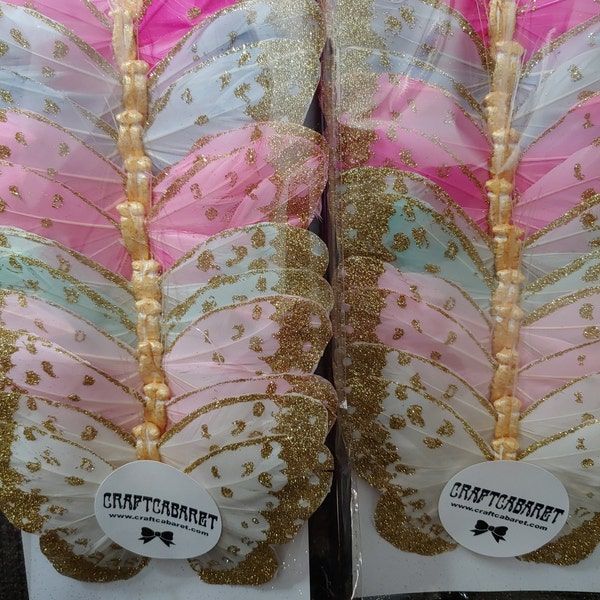 Large Pastel Glitter Feather Butterflies 12 Artificial Feather ...