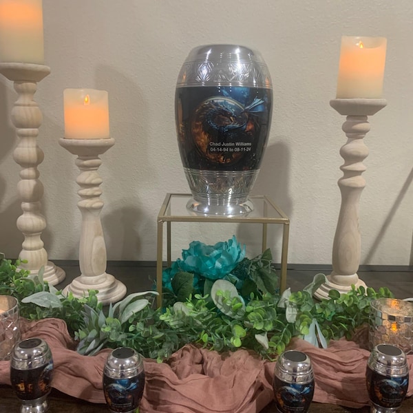 Engraved Ocean Wave Surfer Funeral Urn for Human Ashes Adult Upto 200 ...