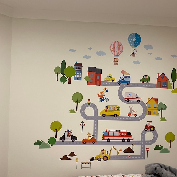 Transportation Wall Decal, Vehicles Cars and Animals Wall Sticker ...