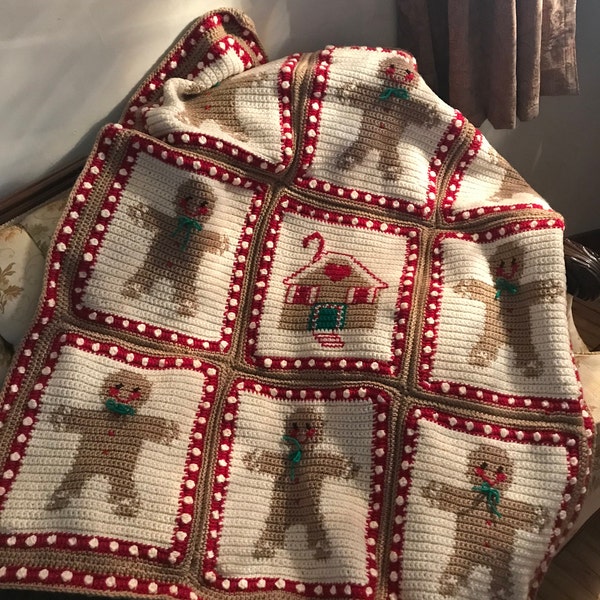 Gingerbread Man Afghan Crochet Pattern Vintage Christmas Decor PDF ...