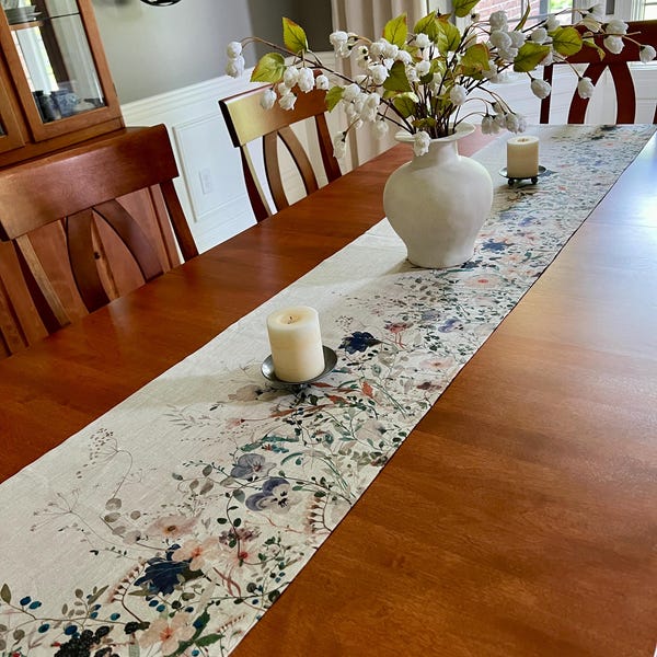 Linen Table Runner Meadow Linen Table Runner Dinning Room, Beige Linen ...