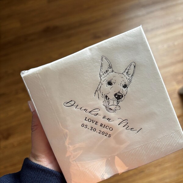Custom Dog Portrait Cocktail Napkins – Personalized Wedding Napkins ...