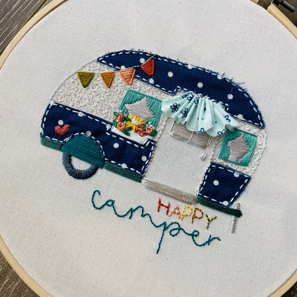 Happy Camper Embroidery Pattern ~ Vintage Camper ~ Camping Trailer ...