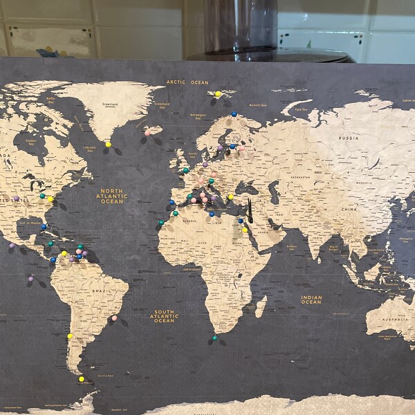 Push Pin World Map 13x19" – Executive Style Personalized Travel Map on ...