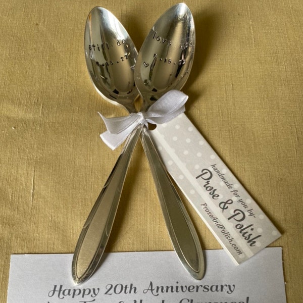 Hand Stamped Vintage Silver Wedding / Anniversary Spoons - Love You ...