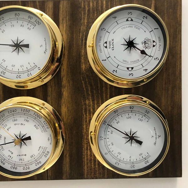 Weather Station - Barometer Clock Hygrometer Thermometer - Solid Wood ...