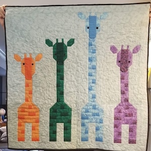 Giraffes in a Row Quilt Pattern, PDF Instant Download Modern Patchwork Baby Lap Size African ...