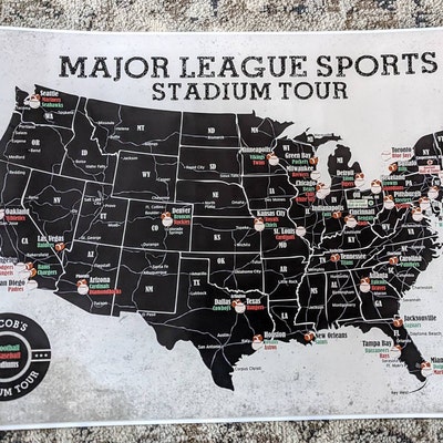 Football and Baseball Stadium Tour Map: Poster or Framed Push Pin Map ...