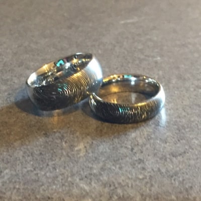 Couples Custom Engraved Tungsten Fingerprint Rings His and Hers Matching Wedding Bands ...