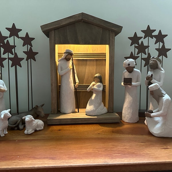 Wood Nativity Stable W/ Light / 3 Sizes Stable Fits Willow Tree ...